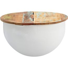 FineBuy - Couchtisch Mango 60x34x60 cm Massivholz Metall Tisch Industrial Rund, Design Wohnzimmertisch mit Stauraum, Loungetisch Sofatisch Modern