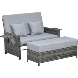 Outsunny - Polyrattan Lounge-Sofa Gartensofa Gartenliege 2-Sitzer mit Kissen Hocker Grau - Grau