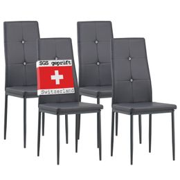 ALBATROS Esszimmerstühle DIAMOND 4er Set, Grau - Edler Diamant-Look, Polsterstuhl, Kunstleder-Bezug, Modernes Stilvolles Design am Esstisch - Küchenstuhl, Stuhl Esszimmer hoher Belastbarkeit