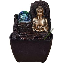 Zen Arôme - Kleiner Zimmerbrunnen aus Kunstharz mit led Theravada Buddha