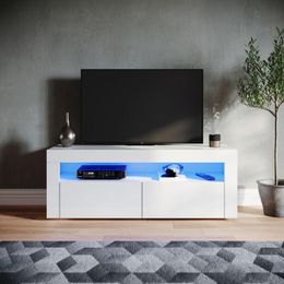 Sonni - tv Board 120x40x45cm Lowboard Unterschrank mit led Beleuchtung Weiß Hochglanz tv Schrank