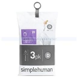Müllbeutel simplehuman code D, 3 x Pack mit 20 Stück, 20 L zusgesamt 60 Beutel verpackt zu 3 x 20 Beutel