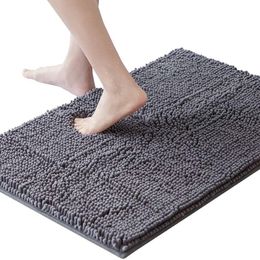 Lifewit 50x76cm extra weiche Badematte, saugfähige Shaggy Badematte aus Chenille, rutschfeste Plüschteppiche für Bad, Wanne und Dusche Grau