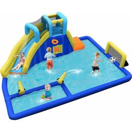 Hüpfburg mit Wasserrutsche, Aufblasbare Springburg Spielpool, Wasserspielcenter Spielplatz, Wasserpark Planschbecken 525x373x205cm - Costway