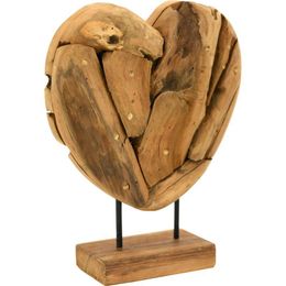 Herz Figur aus Teakholz auf Holzsockel