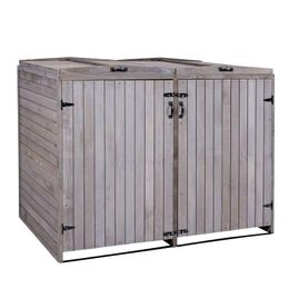 Xl 2er-/4er-Mülltonnenverkleidung HHG 651, Mülltonnenbox, erweiterbar 126x158x98cm Holz mvg anthrazit-grau - grey