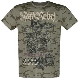 Rock Rebel by EMP T-Shirt mit Skull Print & Schriftzügen T-Shirt oliv in L