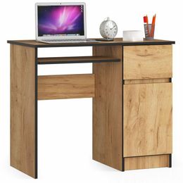 Piksel Schreibtisch Klein mit Schubladen | Office Desk | Computertisch | Bürotisch mit Tastaturablage | Schublade und Fach mit Tür | Holz Deko | B90