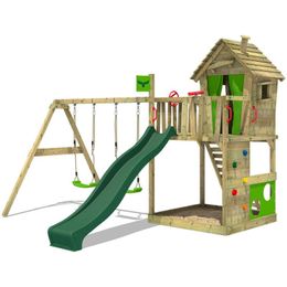 Spielturm Klettergerüst HappyHome mit Schaukel & Rutsche, Spielhaus mit Sandkasten, Leiter & Spiel-Zubehör - grün - Fatmoose