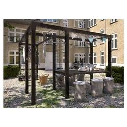 Gartenplatz Cubic aus Kiefern- / Fichtenholz in der Größe 369/306 x 108 x 208 cm mit Rankgitter, Fitnessstangen und Tisch in Schwarz