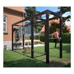 Outdoor Fitnessgerät Cubic aus Holz mit Stahlspalier und Wäscheleine in der Größe 369 x 108 x 208 cm in Schwarz