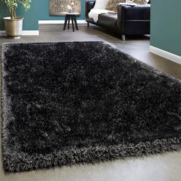 Paco Home Hochflor-Teppich &raquo;Touch 100&laquo; rechteckig 49 mm H&ouml;he weicher Uni Shaggy mit Glanz Garn, Wohnzimmer anthrazit Obermaterial: 60% Polyester,...