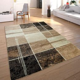 Paco Home Teppich &raquo;Sinai 057&laquo; rechteckig 13 mm H&ouml;he Kurzflor, Karo Muster mit Marmor Optik, ideal im Flur & Schlafzimmer braun Obermaterial: 100%...