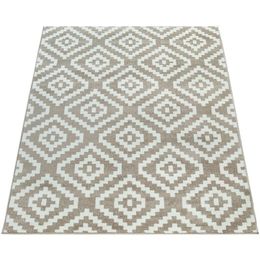 Paco Home Teppich &raquo;Stella 400&laquo; rechteckig 16 mm H&ouml;he Kurzflor, Pastell Farben, Rauten Design, Wohnzimmer beige Obermaterial: 100% Polypropylen B :...