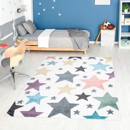 Carpet City Kinderteppich »ANIME903« rechteckig 11 mm Höhe Kinderzimmer Teppich Modern mit Mond, Blumen, Wolken, Creme, Multi mehrfarbig...