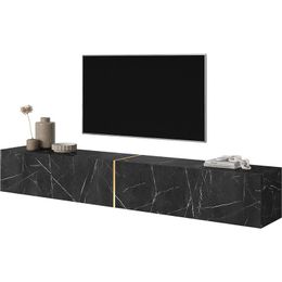 Selsey - Bisira TV-Schrank Schwarz in Marmor-Optik mit goldfarbenem Einsatz, 200 cm