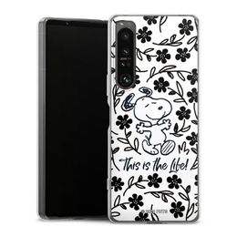DeinDesign Handyhülle Peanuts Blumen Snoopy Snoopy Black and White This Is The Life, Sony Xperia 1 IV Silikon Hülle Bumper Case Handy Schutzhülle