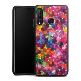 DeinDesign Handyhülle bunt Punkte Wasserfarbe Overlapped Watercolor Dots, Huawei P30 Lite Silikon Hülle Premium Case Handy Schutzhülle, schwarz