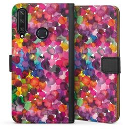 DeinDesign Handyhülle bunt Punkte Wasserfarbe Overlapped Watercolor Dots, Huawei Y6p Hülle Handy Flip Case Wallet Cover Handytasche Leder, schwarz