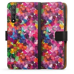 DeinDesign Handyhülle bunt Punkte Wasserfarbe Overlapped Watercolor Dots, Huawei Nova 5T Hülle Handy Flip Case Wallet Cover Handytasche Leder, schwarz