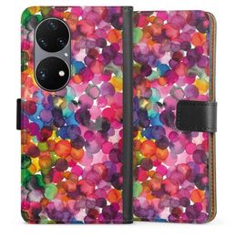 DeinDesign Handyhülle bunt Punkte Wasserfarbe Overlapped Watercolor Dots, Huawei P50 Pro Hülle Handy Flip Case Wallet Cover Handytasche Leder, schwarz