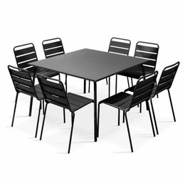 Quadratischer Gartentisch aus Metall mit 8 Stühlen Grau - Kohlengrau