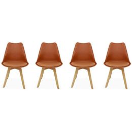 Skandinavischer Stuhl mit Holzbeinen (Satz von 4) - Terrakotta - Sweeek