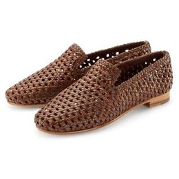 Allan K Damen-Lederslipper geflochten