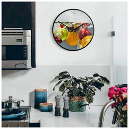 K&L WALL ART Lautlose 30cm Große Küchenuhr Wanduhr Küche Wandbild Obst Kunst Glasbild