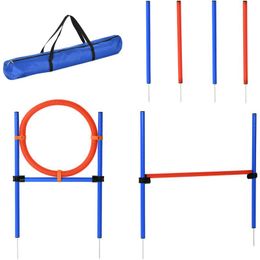 PawHut - Agility-Übungs-Set Slalom-Hürden-Sprungring 3 in 1 Hundesport Trainingsplatz pe Blau+Rot - Blau+Rot