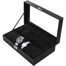 Todeco Uhrbox, Uhr und Armband Aufbewahrung Material der Box: mdf Kissenmaterial: Samt 12 Uhren und Display, Schwarz - Schwarz