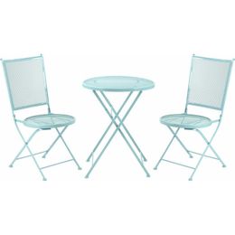 Outsunny - Garten Sitzgruppe 3-teiliges Bistro-Set Garnitur 1 Tisch+2 faltbare Stühle für Terrasse Balkon Metall Blau - Hellblau