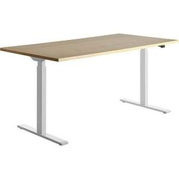 Topstar E-Table elektrisch höhenverstellbarer Schreibtisch ahorn rechteckig, T-Fuß-Gestell weiß 160,0 x 80,0 cm