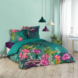 Dynamic24 3tlg. Blumen Bettwäsche 240x220 Baumwolle Übergröße Bettdecke Kissen Bezüge grün