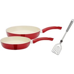 GSW Pfannen-Set CERAMICA beige, Aluminium (Set, 3-tlg., 1x Bratpfanne Ø 20 cm, 1x Bratpfanne Ø 28 cm), Induktion, rot