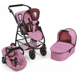 Bayer Chic 2000 CHIC2000 Kombi-Puppenwagen Emotion All In 3in1, Pink, inkl. Babywanne, Babyschale und Sportwagenaufsatz, rosa