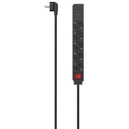 Hama Steckdosenleiste 7-fach (Ein- / Ausschalter, USB-Anschlüsse, Schutzkontaktkupplung, Schutzkontaktstecker, Kabellänge 1,4 m), 2 x USB-A, schwarz