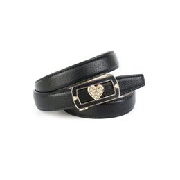 Anthoni Crown Ledergürtel mit aufwendiger Schmuck-Schließe, Herz, Glitzersteine, schwarz