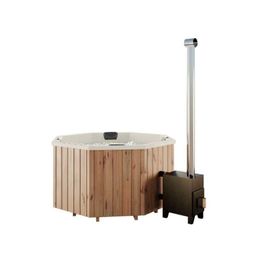 FinnTherm Badefass Kopenhagen aus Thermoholz, Badebottich, Hot Tub mit Holzofen, Whirlpool, Schwimmbecken, Jacuzzi outdoor, beheizbar, 180 x 180 cm - Grau