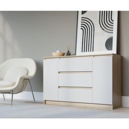 DEMI 2D3S Kommode 140cm in sonoma Eiche & weiß - Modernes Sideboard mit viel Stauraum für Ihren Wohnbereich - 140 x 78 x 39cm (B/H/T) - SONOMA