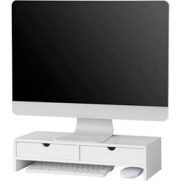 BBF02-W Monitor Bildschirm Ständer Monitorerhöhung Bildschirmerhöher Monitorständer mit 2 Schubladen Weiß bht ca.: 47x11x18cm - sobuy