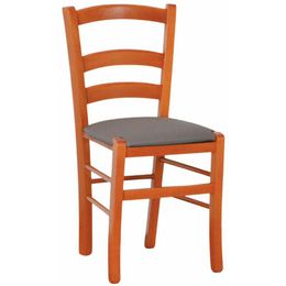OKAFFAREFATTO - Stuhl aus venezianischem Kirschholz mit taubengrauem, gepolstertem Sitz aus Kunstleder