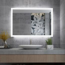 MIQU LED Badspiegel 80 x 60 cm Badezimmerspiegel mit Beleuchtung kaltweiß dimmbar Lichtspiegel Wandspiegel mit Touch rechteckig A++