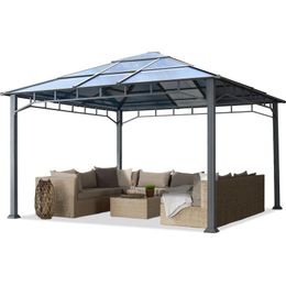 Gartenpavillon 4x4 m Aluminium Gestänge Polycarbonat Dach ca. 8 mm Pavillon Gartenzelt ohne Seitenteile - loft grey