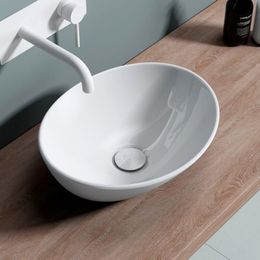 Aufsatzwaschbecken Oval Keramik Waschschale Handwaschbecken Nano-Versiegelung Brüssel205 - weiß - Doporro