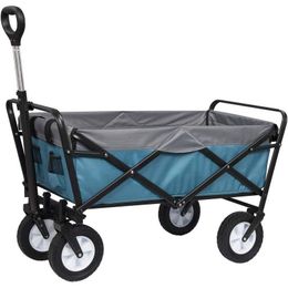 Bollerwagen faltbar klappbar Transportkarre Handwagen mit 4 Rollen für Camping Einkaufen belastbar bis 80kg, Blau - blau-grau - WOLTU