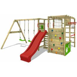 Fatmoose Klettergerüst Spielturm ActionArena mit Schaukel & Rutsche, Gartenspielgerät mit Leiter & Spiel-Zubehör - rot