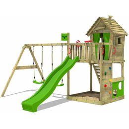 Spielturm Klettergerüst HappyHome mit Schaukel & Rutsche, Spielhaus mit Sandkasten, Leiter & Spiel-Zubehör - apfelgrün - Fatmoose