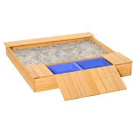 Outsunny - Sandkasten Staubdichte Holzsandkasten Sandkasten mit Dach und 2 Aufbewahrungsbox für 3-6 Jahre Sandkasten Sandbox Sitzbänken Sandkiste