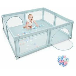 Baby Laufstall mit 50 Spielbaellen, 206x186cm, Krabbelgitter für Kleinkinder & Saeulinge, stabiler Laufgitterzelt mit atmungsaktivem Netz, Reisebett